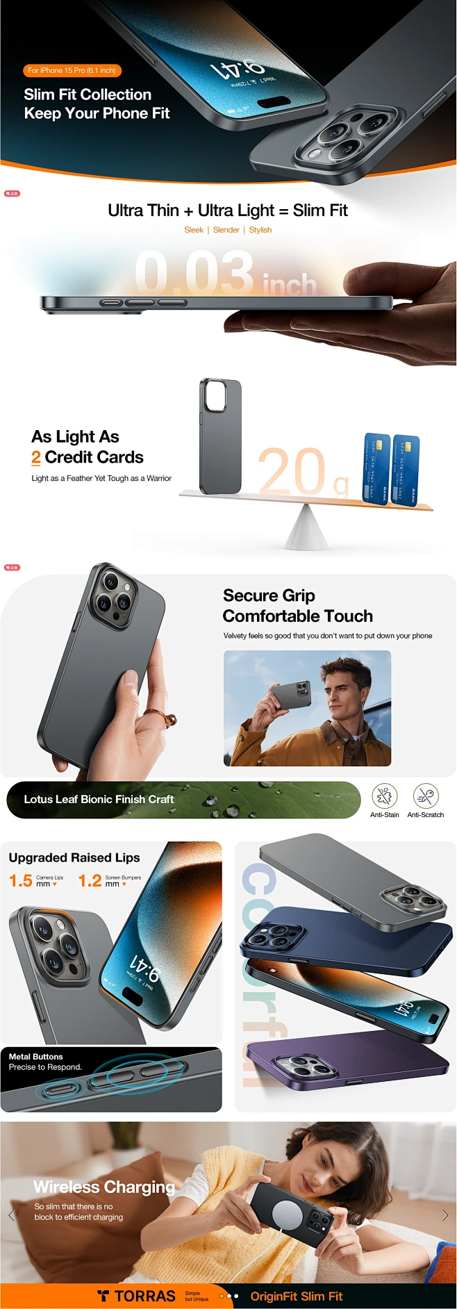 Amazon.com: TORRAS Slim Fit Designed for iPhone 15 Pro Case 6.1 inch ...