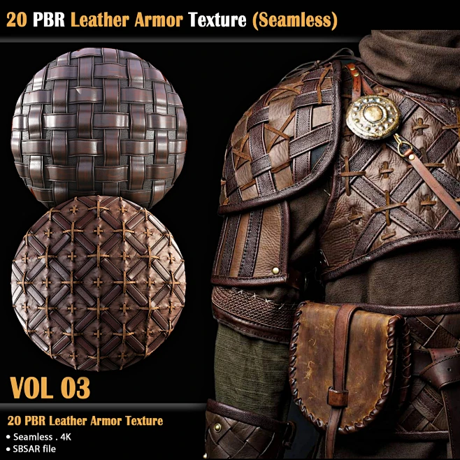 20 PBR Leather Armor Texture /Seamless (Vol 03)-花瓣网