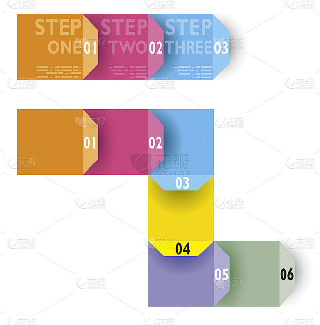 Infographic examples of arrows, colored, bands. Gr