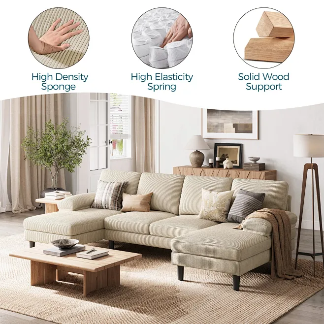 Amazon.com: LINSY HOME Sectional Couch, 111'' W Corduroy U Shaped Sofa ...