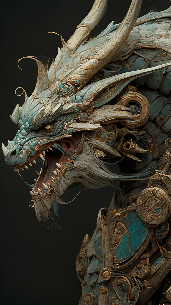 Mecha Dragon Robot, roar, portrait photography, precision headwear ...