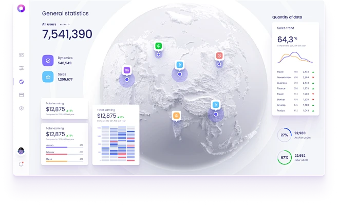 figma格式源文件 B端可视化后台仪表盘浅色深色组件 dashboard 3d model planet infographic-花瓣网