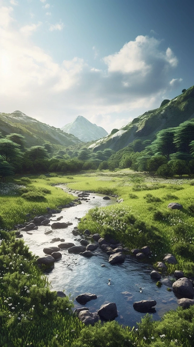 peaceful landscape, cinematic, 8k, detailed, realistic , octane render,