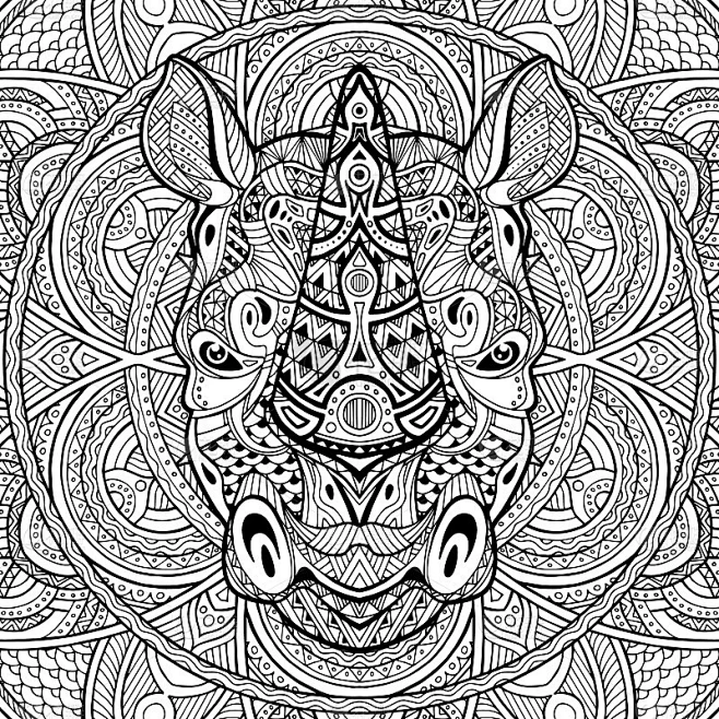 Rhino. Rhinoceros. Ornamental Animal head. Rhino h素材-花瓣网