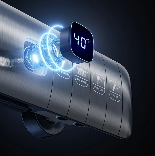 德国GOFU卫浴H7枪灰色智能数显恒温淋浴沐浴花洒套装钢琴按键家用-tmall.com天猫-花瓣网