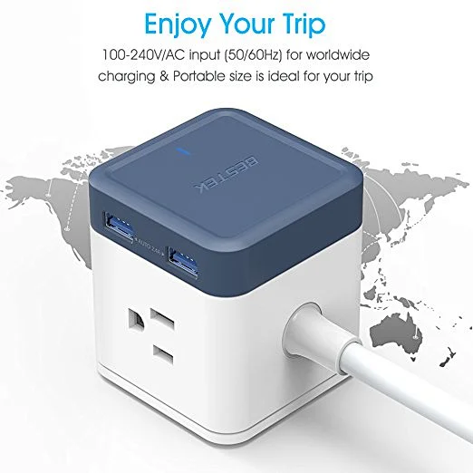 Amazon.com: BESTEK Compact Power Strip Travel Cube 3-Outlet and 4 Smart ...