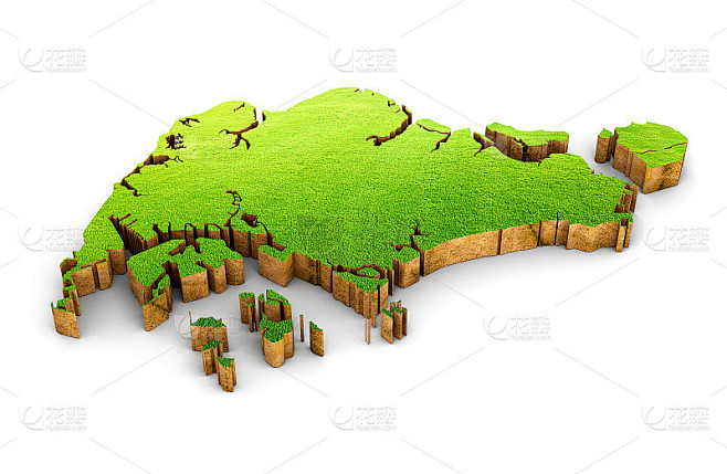 新加坡的3d地图在白色孤立的背景