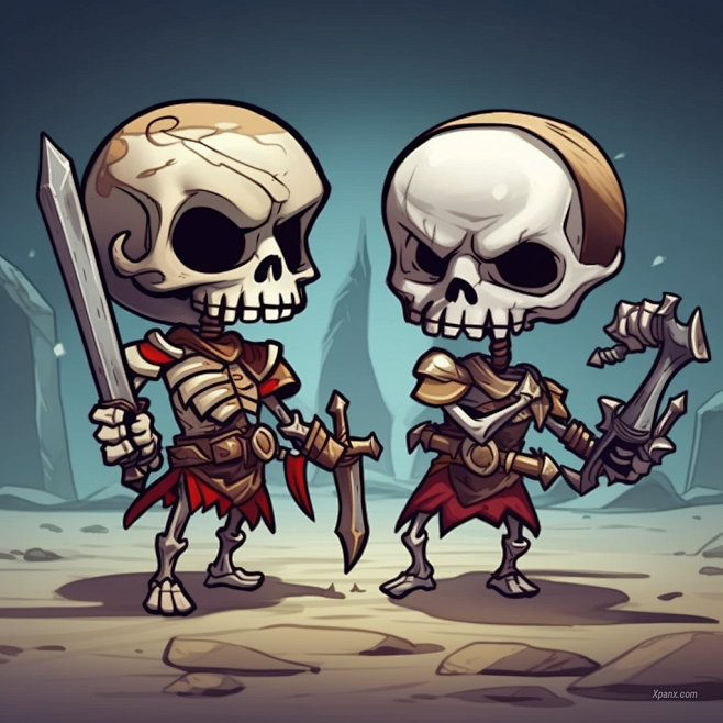 AI绘画_Prompts_anysky_AFK_Arena_cute_mini_Skeleton_Warriors_in_attack ...