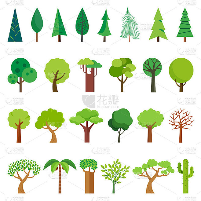 树设置-矢量卡通插图
