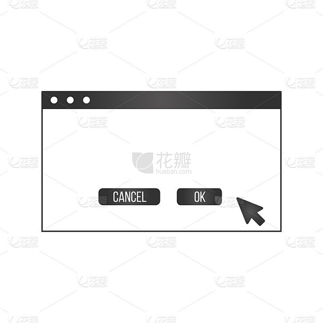 System dialog window with cursor mouse click and b