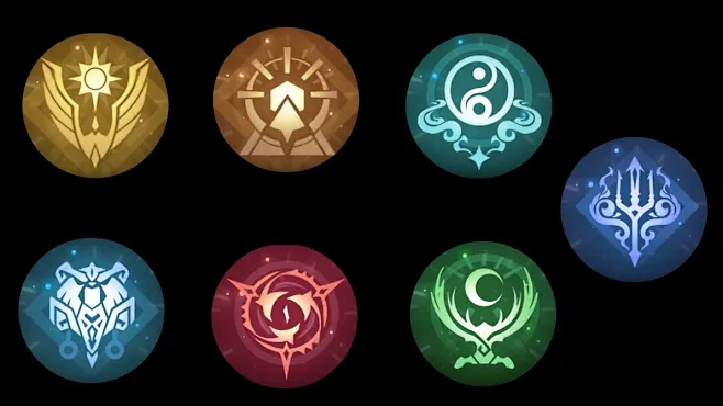 This may contain: six different types of illuminated orbs with symbols ...