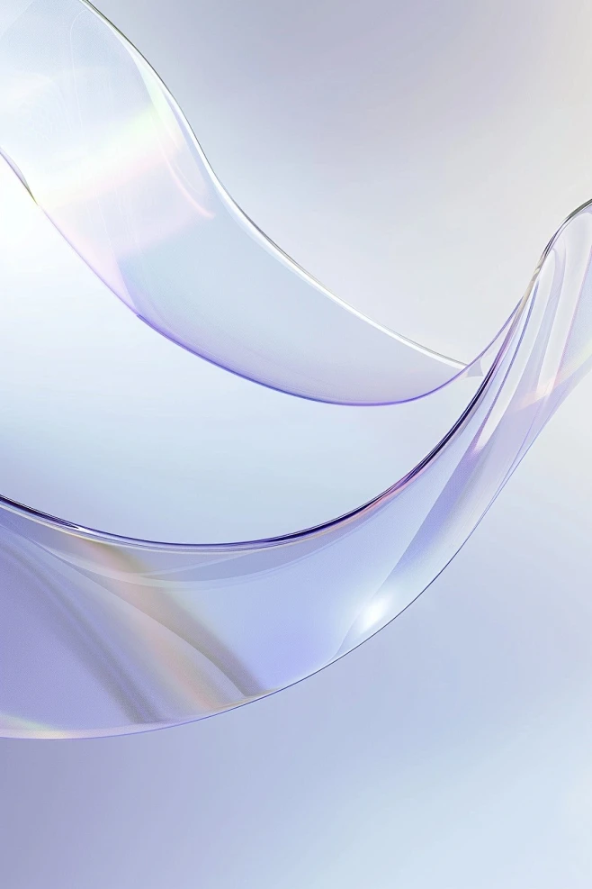Iridescent translucent curved glass floating flat in the air. Matte ...