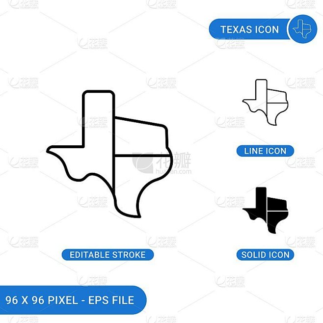 Texas icons set vector illustration with solid ico