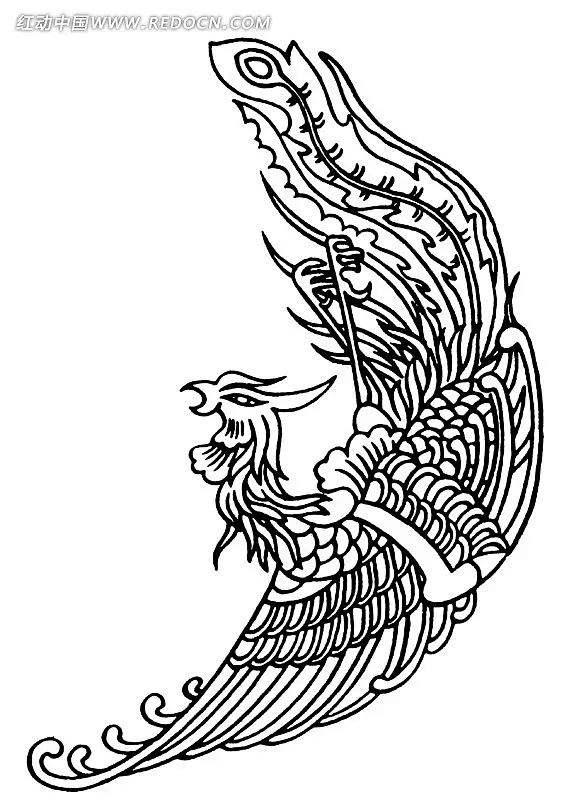 精美中国传统飞翔的凤凰传统|传统图案|底纹|飞翔|凤凰|凤纹|精美|矢量素材|祥纹|中国-花瓣网