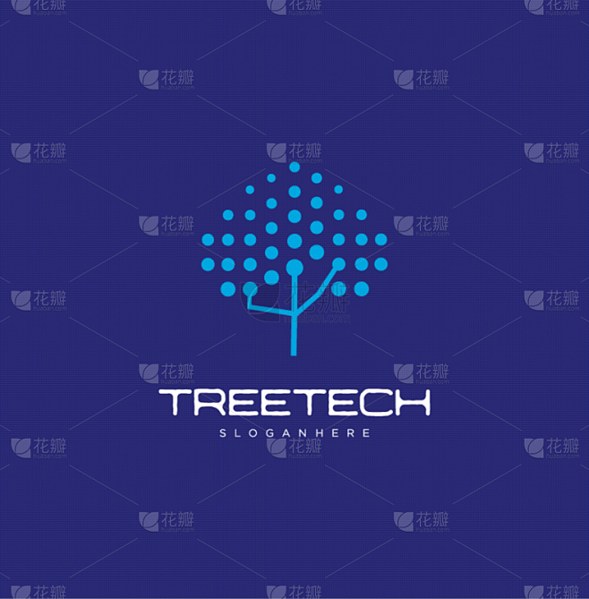 simple tree tech logo design with a blue backgroun