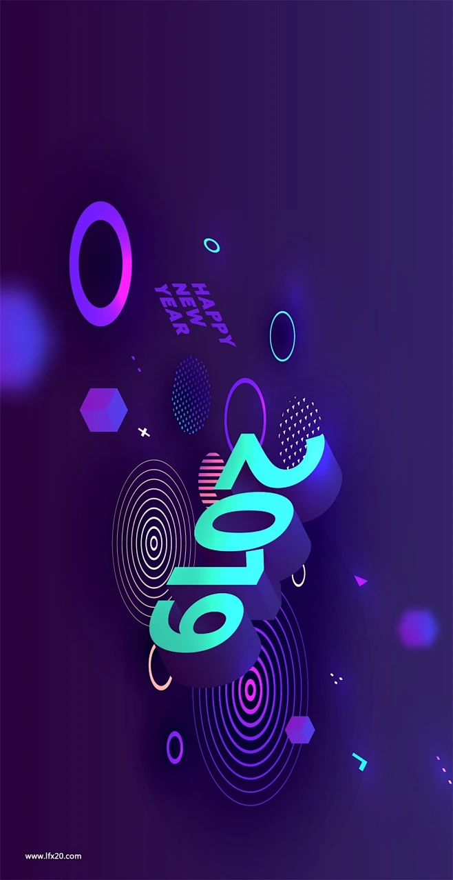 2019几何立体创意数字图形光效背景-花瓣网