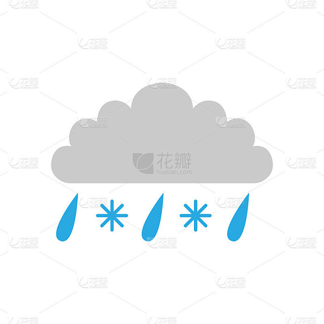 雨夹雪的象征。云，雨滴和雪花。天气预报图标。向量