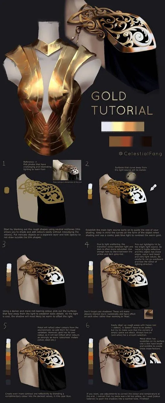Gold Painting Tutorial by CelestialFang on DeviantArt-花瓣网