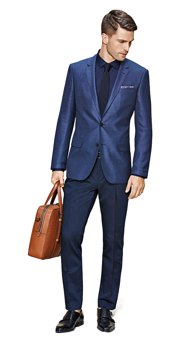 boss蓝色衣服提包男模