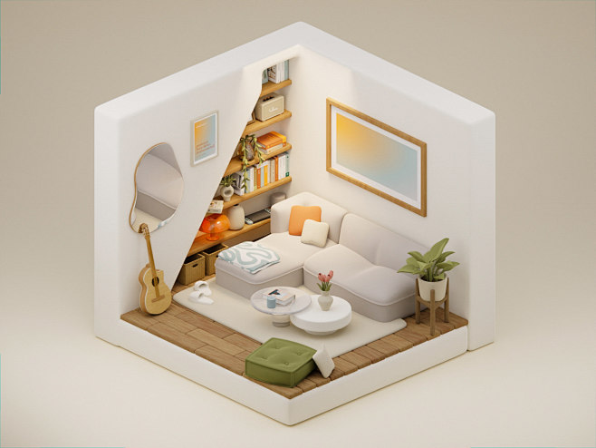 3D blender design ILLUSTRATION Interior Isometric lowpoly Render 3d ...