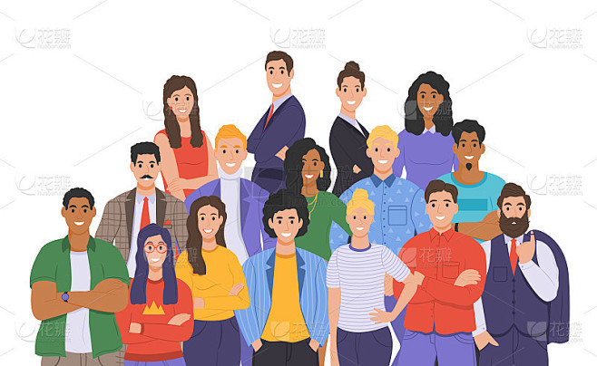 多文化人群。不同种族和文化的人。卡通人物设置在平面设计风格。向量