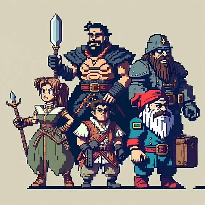 pixel art adventuring party