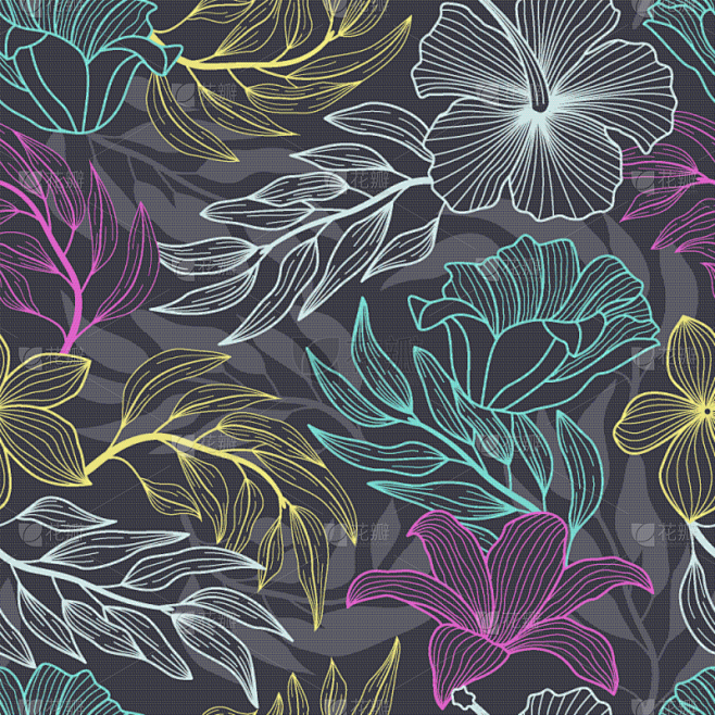 Seamless floral pattern with tropical leaves, tropical background