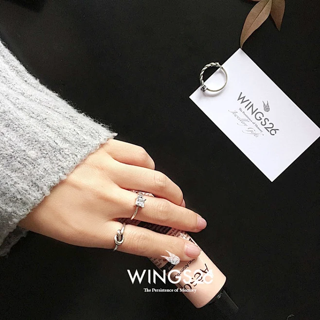 韩国S925纯银黑白方钻锁链心结绳结复古个性开口素银女戒指开口-淘宝网-花瓣网