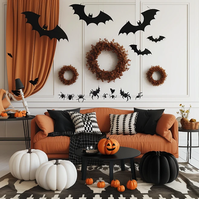 cbsstta7ehyz6577_A_living_room_decorated_for_Halloween_with_bat ...