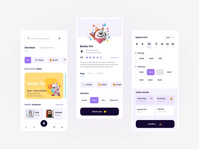 "Groom Room" - Pet grooming app. grooming pets ux ui app design-花瓣网