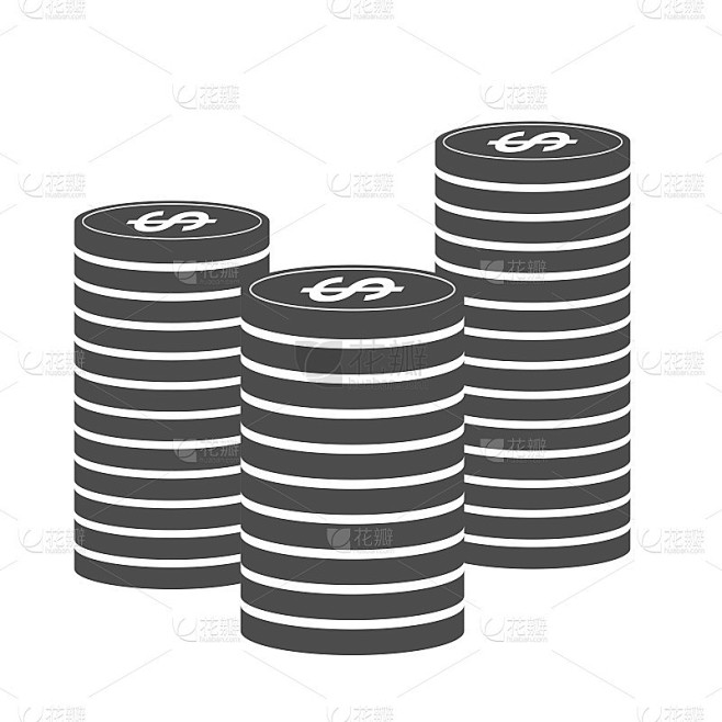 stacks of coins, black and white money icon