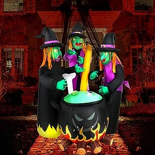 Retisee 6 Ft Giant Halloween Inflatable 3 Witch Around Cauldron with ...