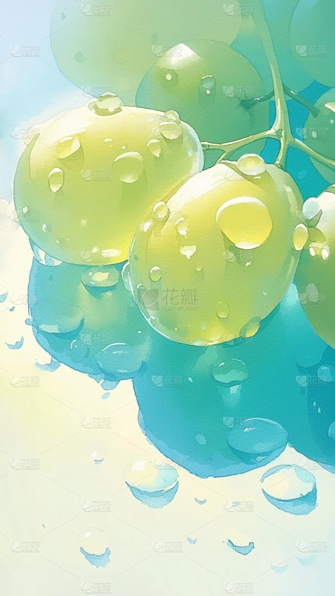 通用青提梦幻感水彩插画背景素材-花瓣网