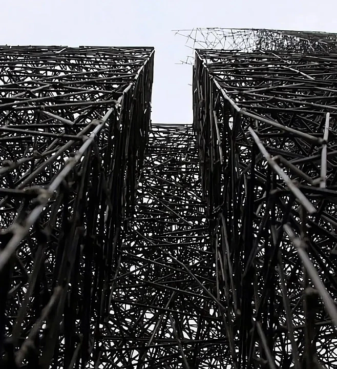 由不锈钢条制成的作品Non-Sign II，位于加拿大温哥华 和平拱门 进入美国华盛顿州的海关入口处。-花瓣网