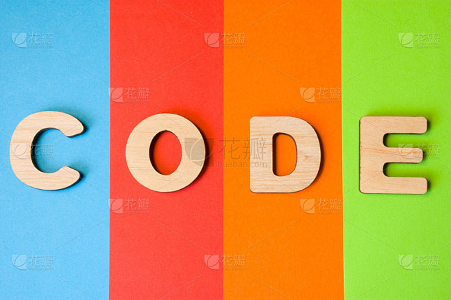 Word code is composed of 3D letters is in backgrou