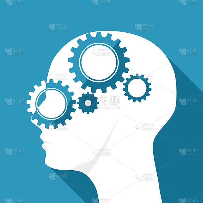 人头和齿轮机构图标。大脑系统协调的概念。矢量图