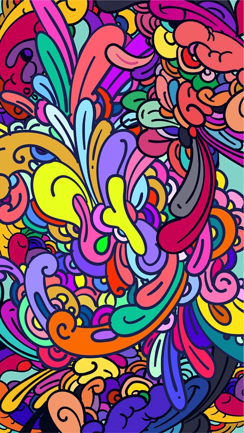 矢量图手绘抽象潮流七彩艺术涂鸦背景-花瓣网