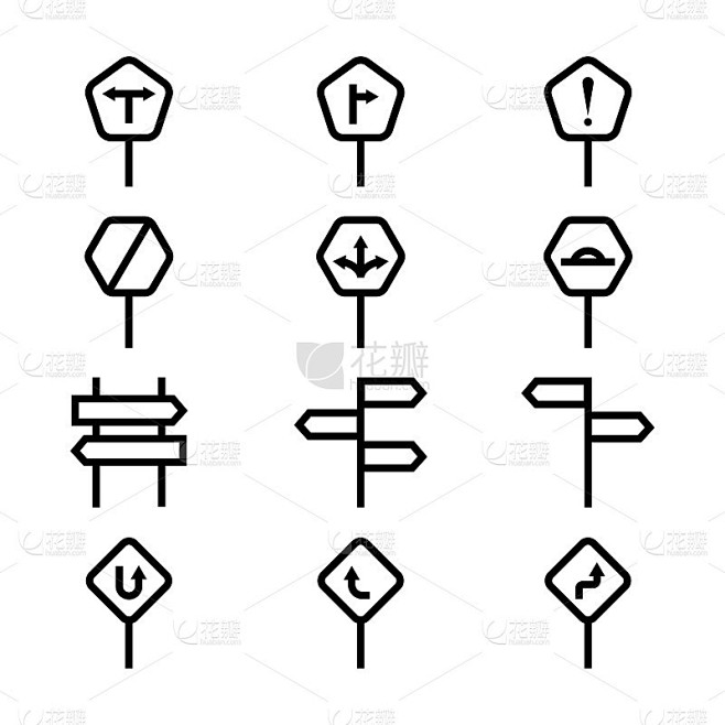 Road sign icons set - Vector - line art