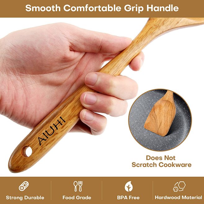 Amazon.com: Wooden Spoons for Cooking,Nonstick Kitchen Utensil Set ...