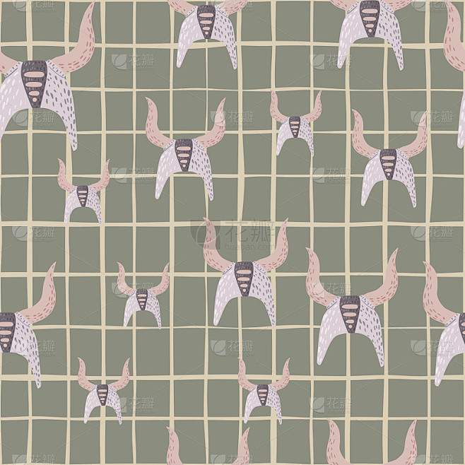 Random seamless pattern with doodle viking helmets
