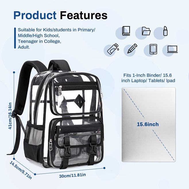 Amazon.com | Sisipoet Clear Backpack for School, PVC Clear Bookbag ...