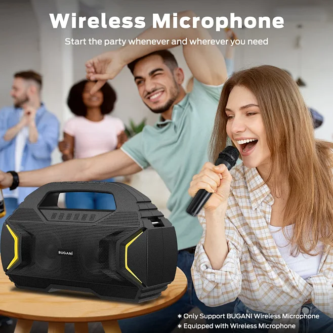Amazon.com: BUGANI 蓝牙音箱带无线麦克风,Party Plus 无线便携式音箱,带大功率立体声,30 小时播放时间,支持卡拉 ...