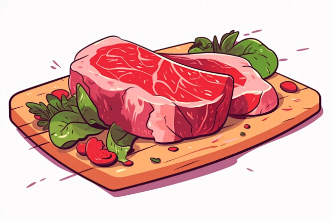 牛排新鲜肉类生鲜元素插画-花瓣网