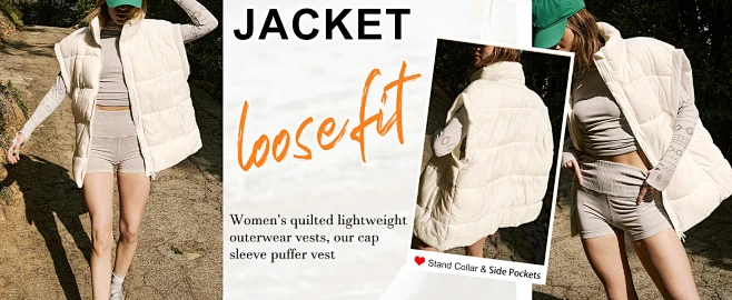 APAFES Women Winter Oversized Puffer Vest Quilted Lightweight Stand ...