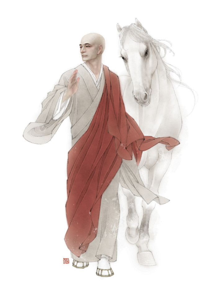这大红袈裟的颜色修改出来后，有点弄不清是玄奘还是宝玉了万幸还有白龙马