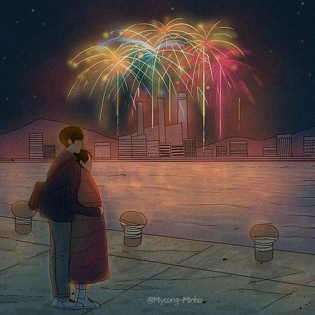 韩国画师Myeong-Minho情侣插画作品。-花瓣网