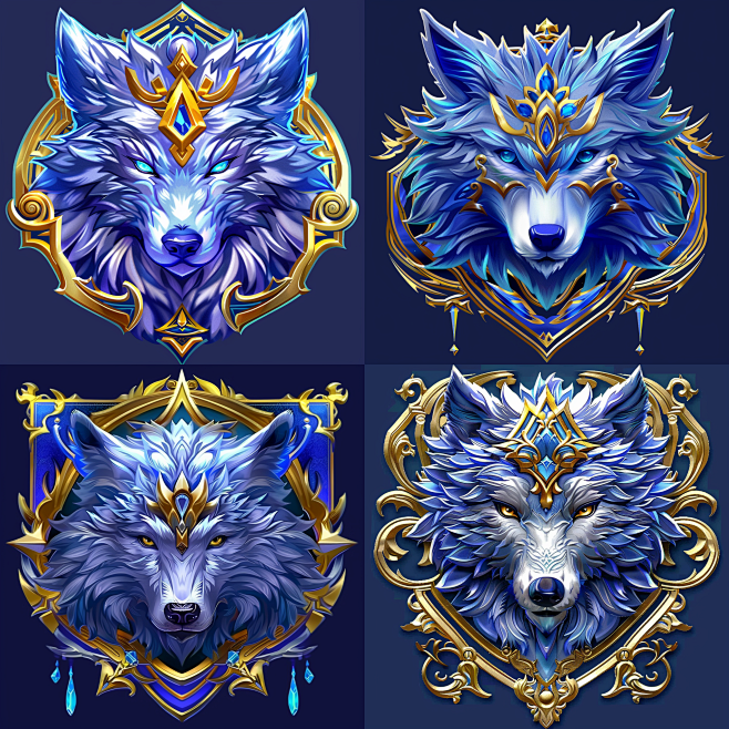enycjt1591_a_blue_and_gold_color_scheme_a_fantasy_wolf_head_dec ...