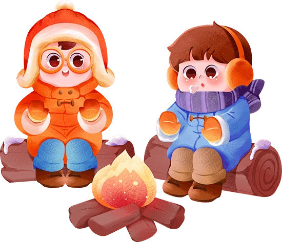 儿童冬令营手绘场景插画-围坐火堆图片_卡通图片素材-花瓣网