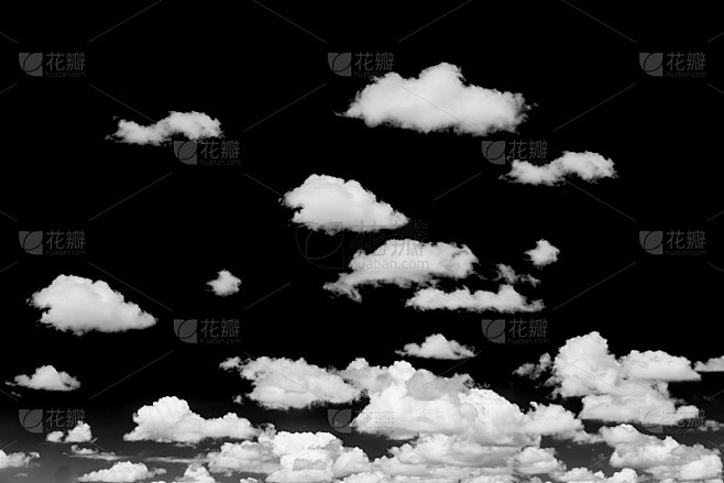 黑色的天空白色的云，云景黑白的形象
