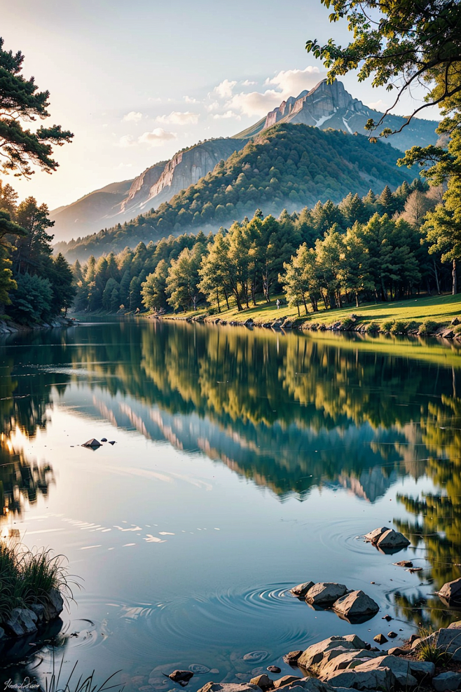 00123-1429134268-(a landscape of lakes and mountains),(clear reflection ...